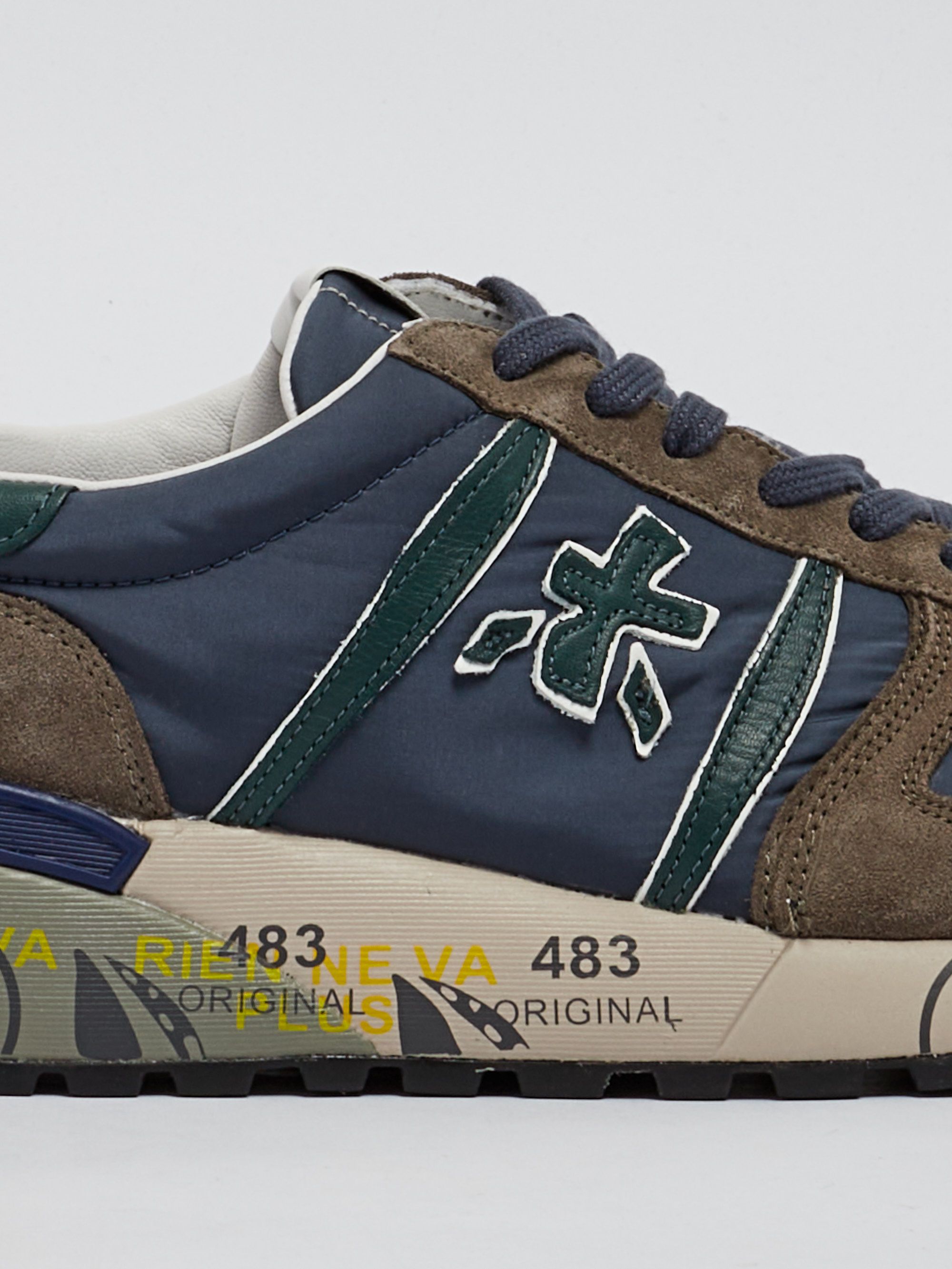 Premiata Lander 6400 men's sneakers in bi-material Navy-Grey ...