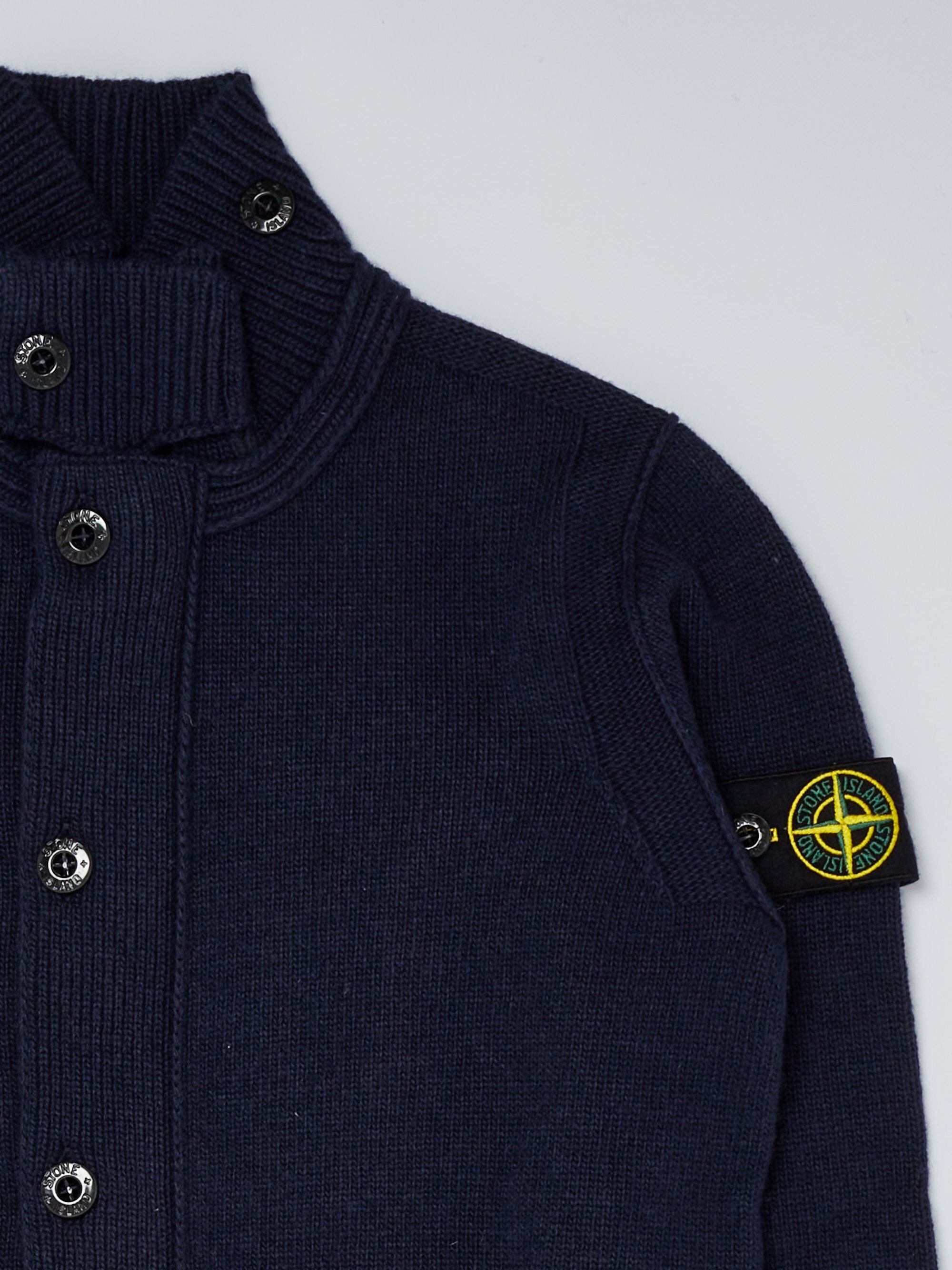 Cardigan bambino Stone Island Junior con patch logo Blu | Caposerio.com