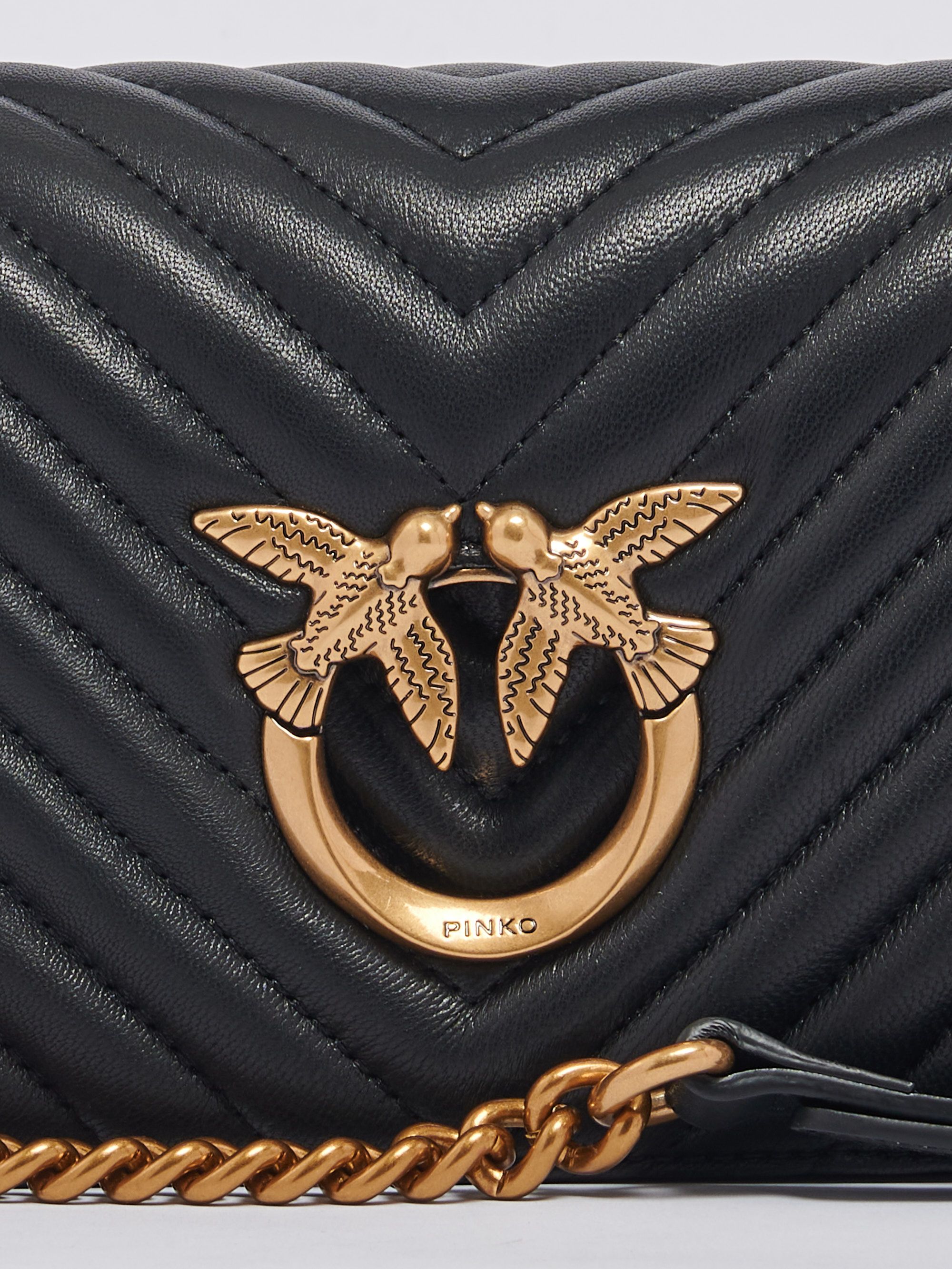 Pinko Mini Love Click chevron women's bag in leather Black | Caposerio.com