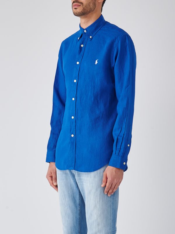 Camicia uomo Polo Ralph Lauren custom in lino Royal | Caposerio.com