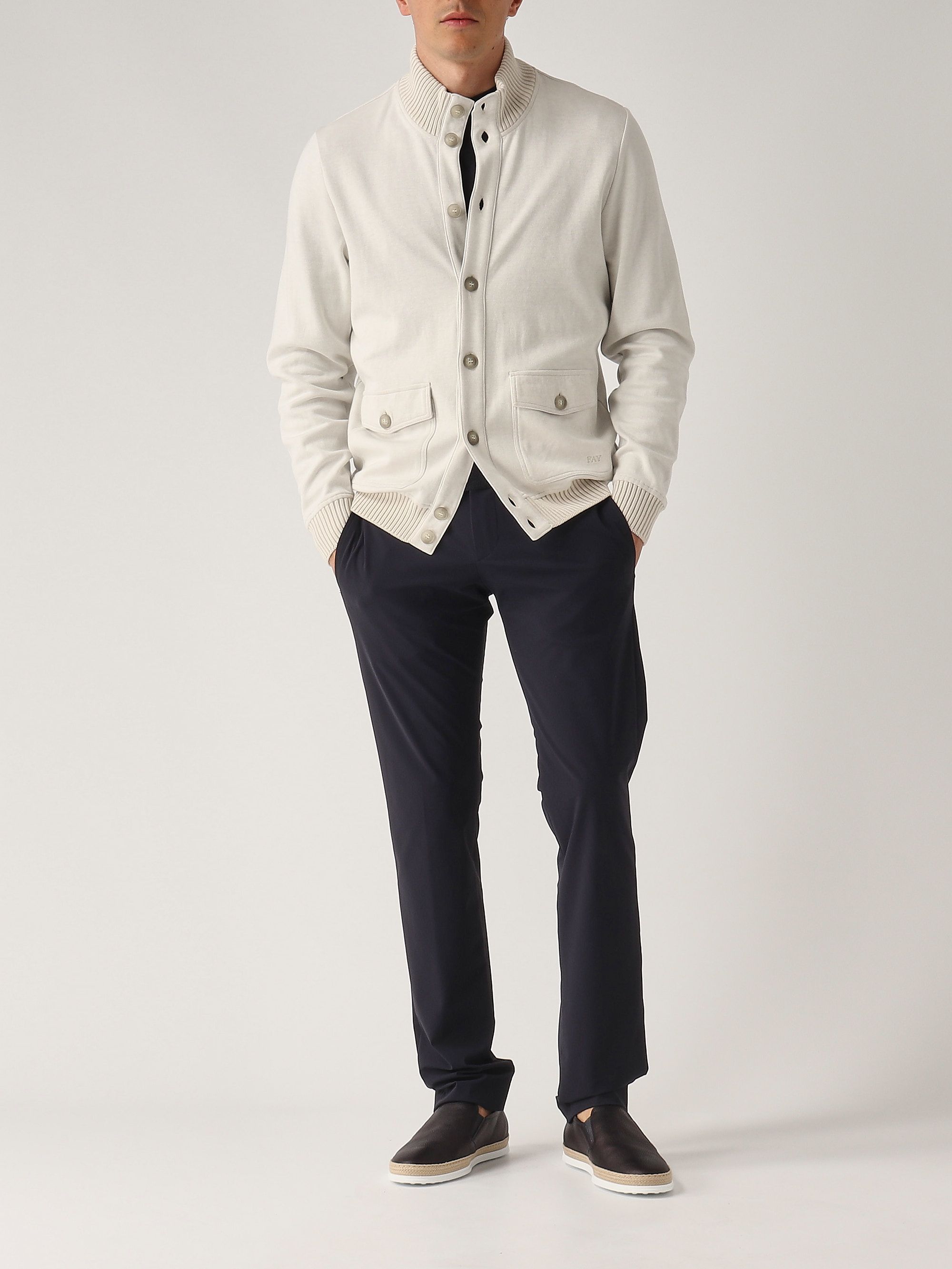 Fay Cotton fleece bomber cardigan for men - Mastic | Caposerio.com