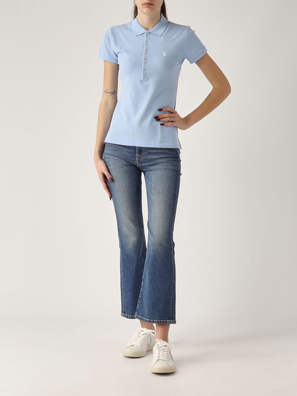 Polo donna in cotone piquet stretch 211870245 Cielo | Caposerio.com