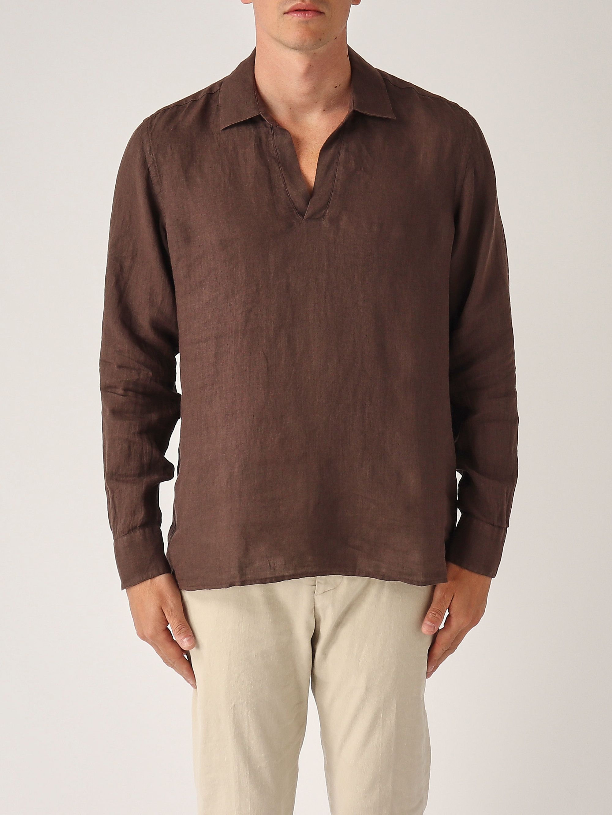 Men's linen shirt Ventotene vnt0001 Dark Brown | Caposerio.com