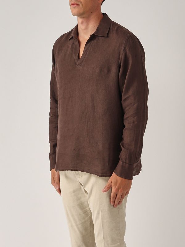 Men's linen shirt Ventotene vnt0001 Dark Brown | Caposerio.com