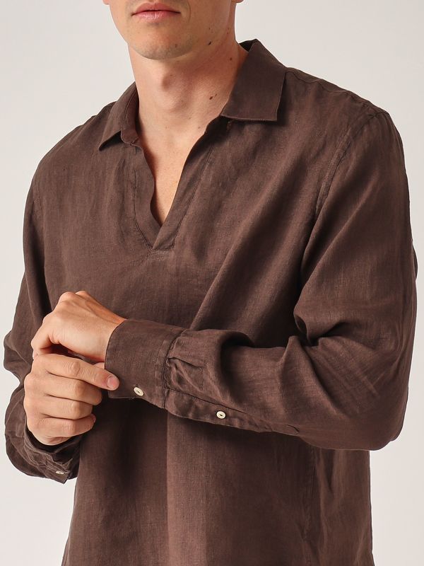 Men's linen shirt Ventotene vnt0001 Dark Brown | Caposerio.com