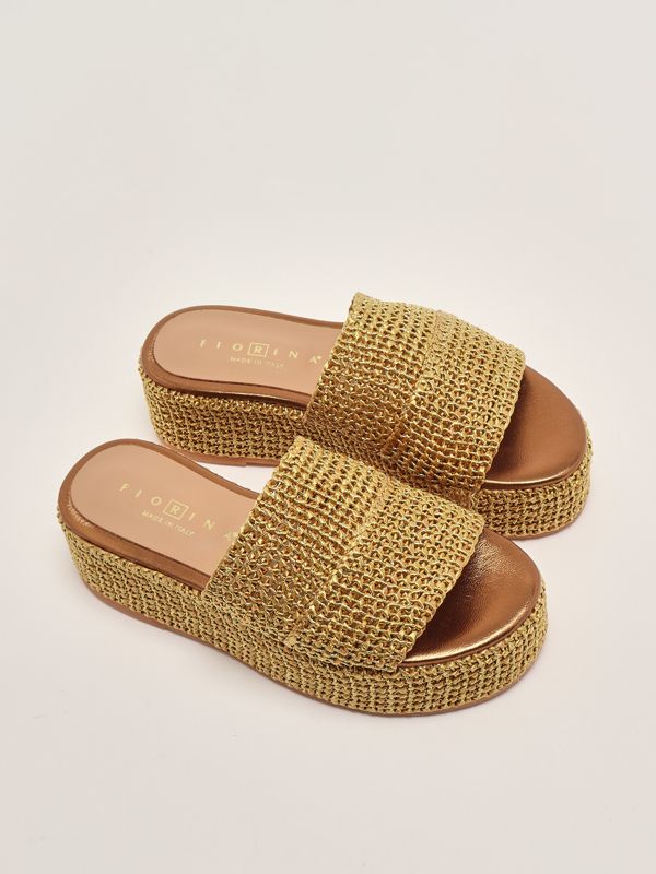Leather and raffia wedges for women 213j706 Gold | Caposerio.com
