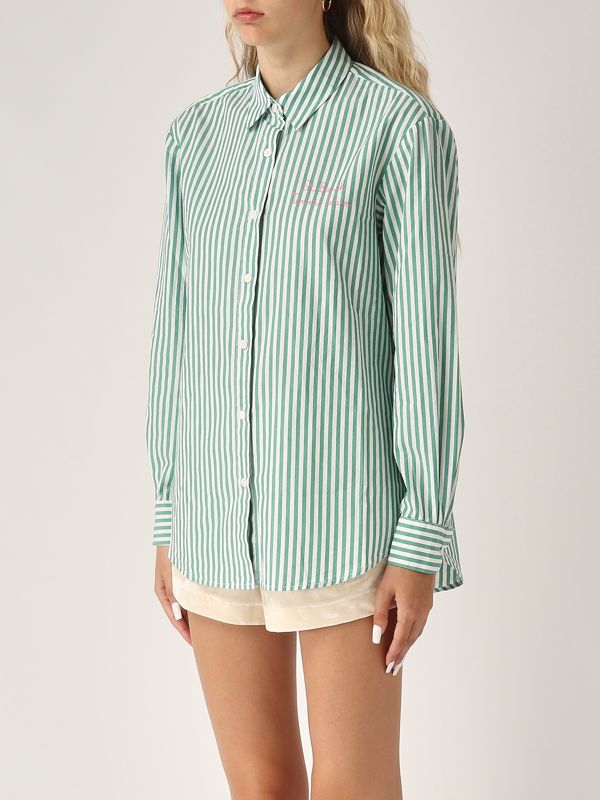 Hemd aus Baumwolle für Frauen brig005 Weiß-Grün | Caposerio.com
