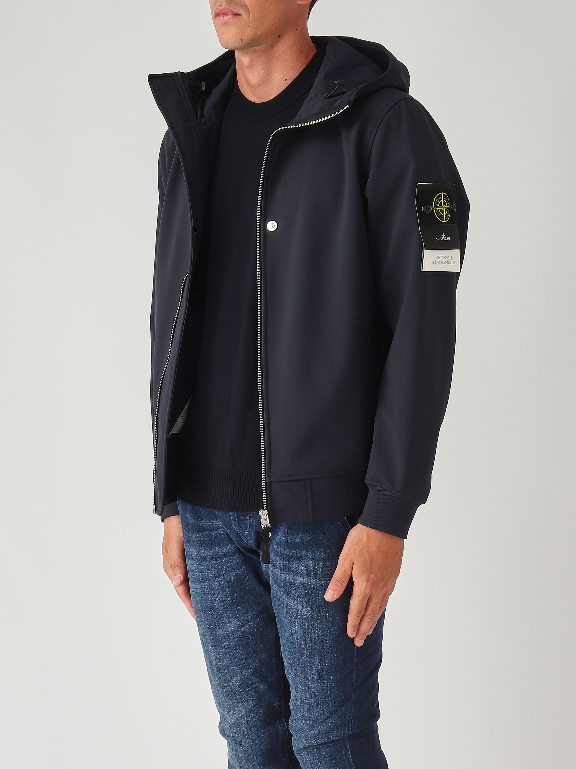 Stone Island Soft shell stretch jacket for men - Navy blue | Caposerio.com