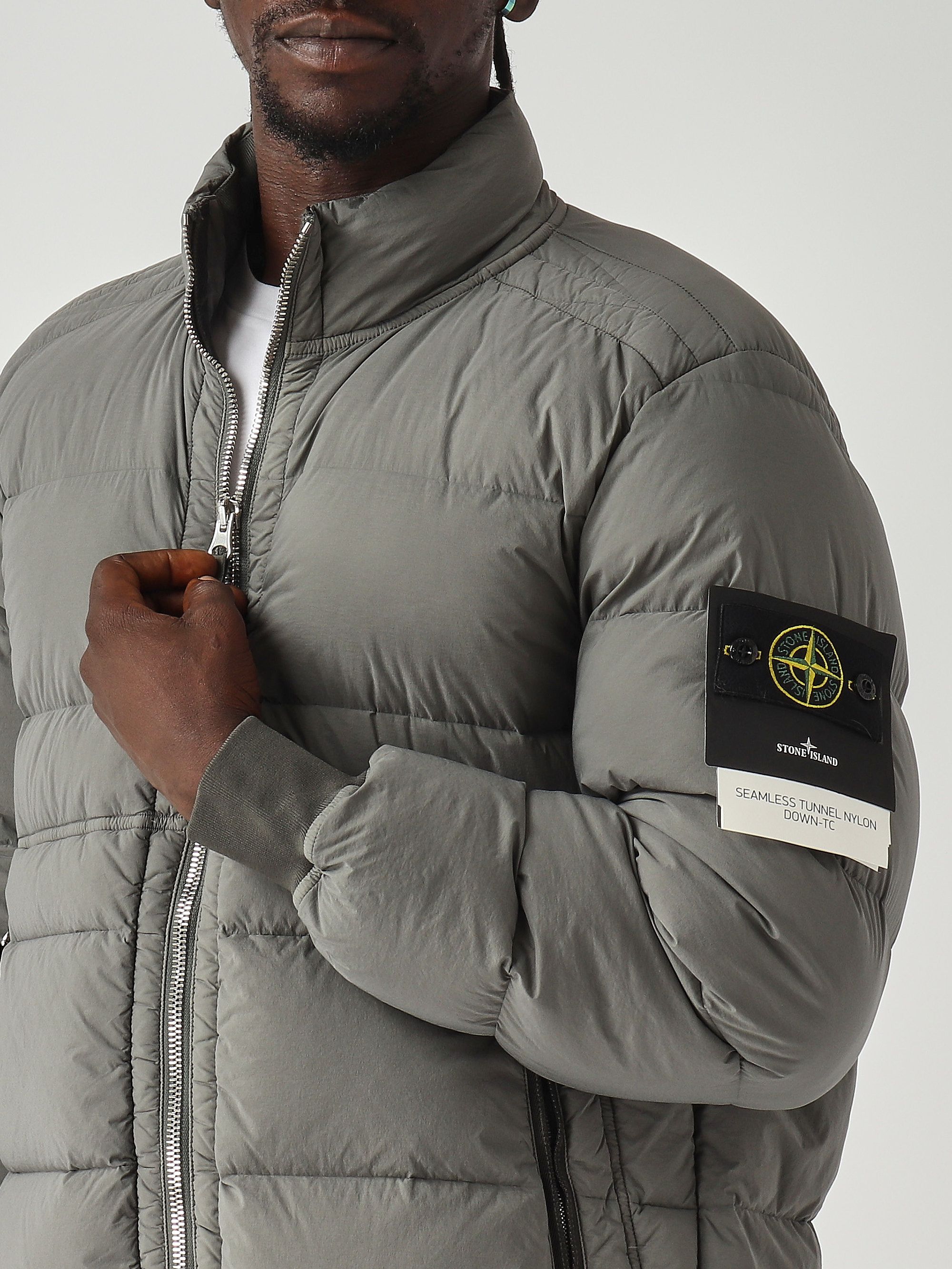 Stone Island Light stretch nylon down jacket for men - Cement ...
