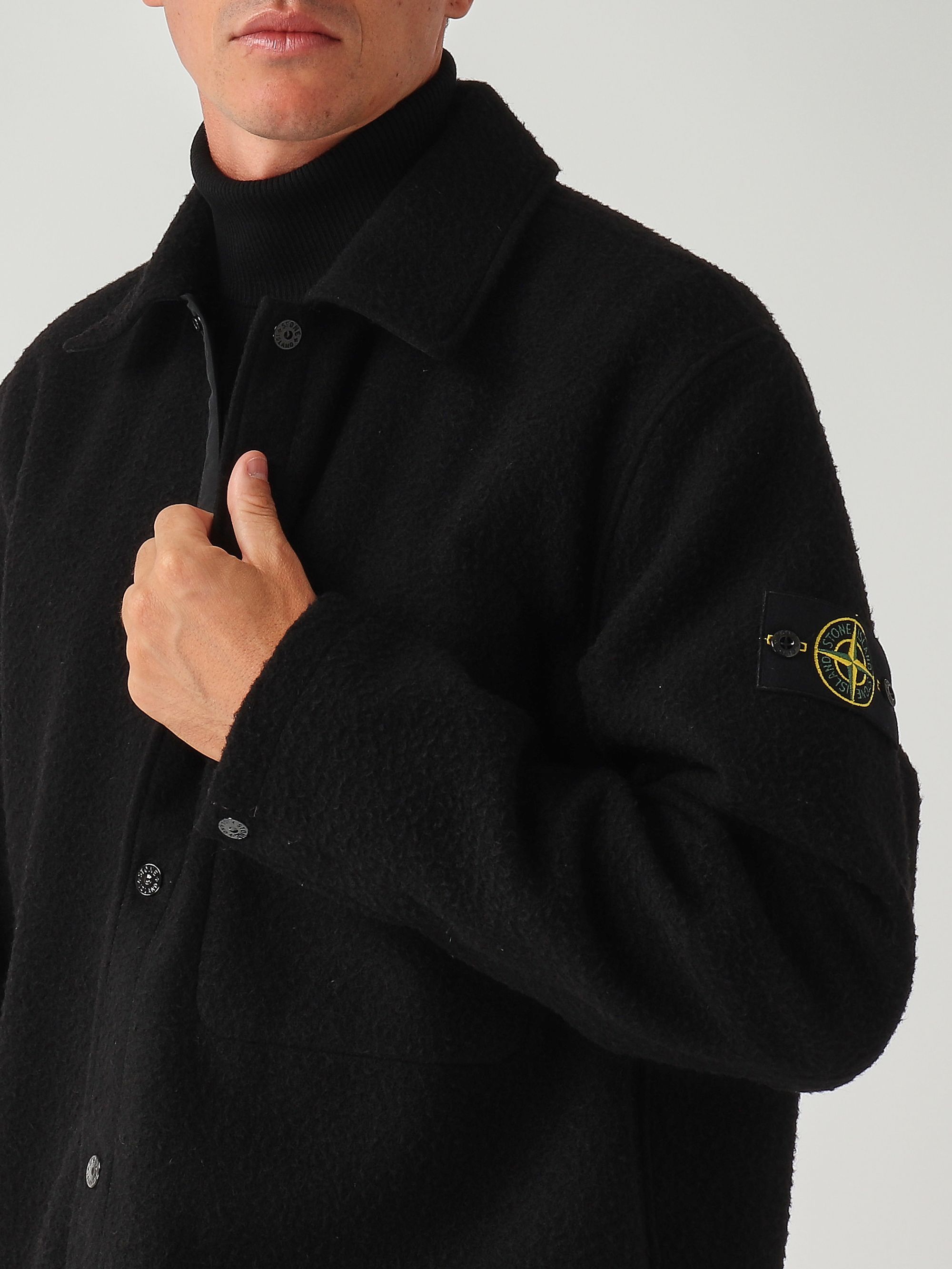 Stone Island Resined waterproof virgin wool overshirt for men - Black ...