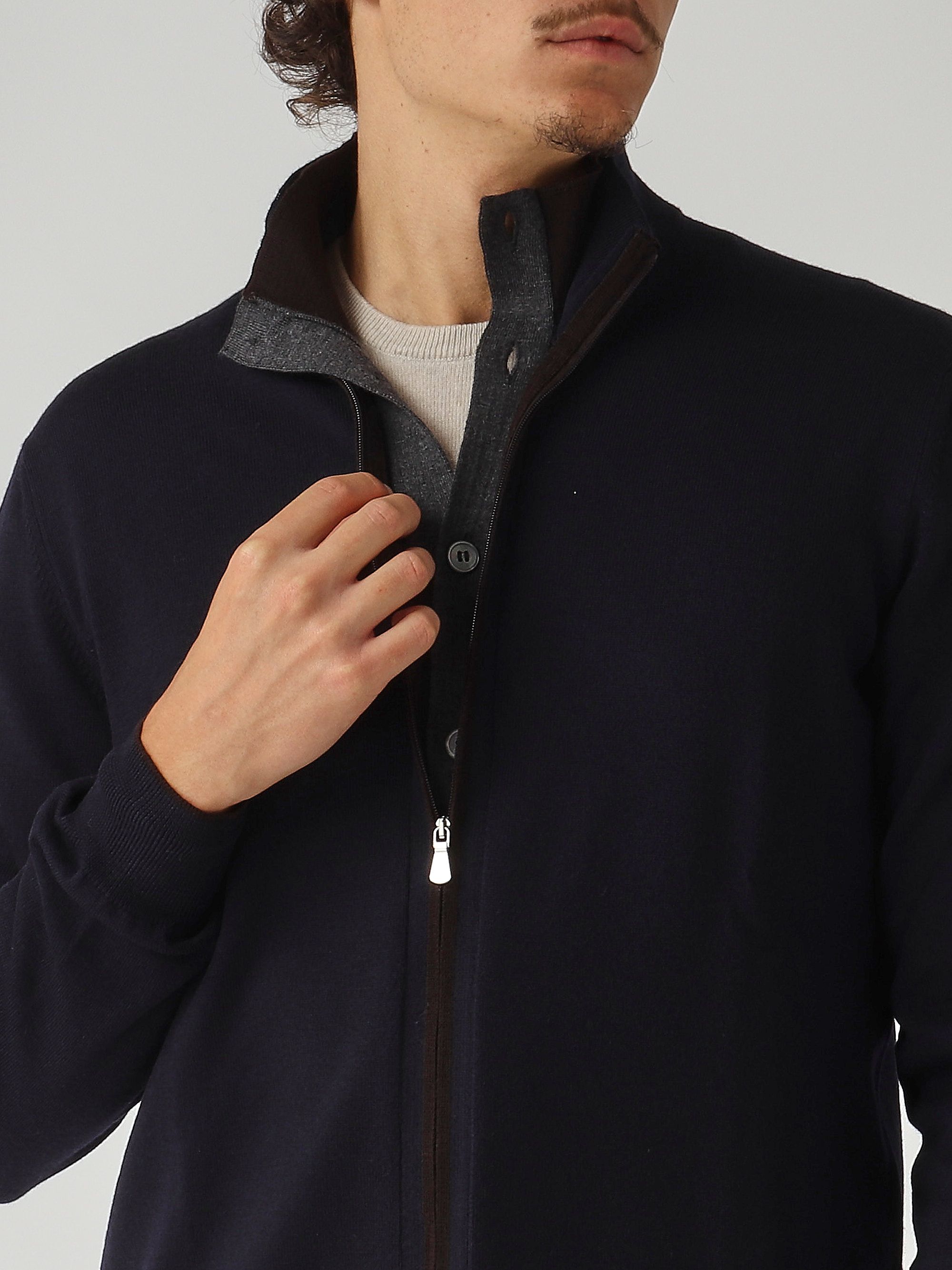 Extra-fine merino wool sweater for men 5714214223 Navy blue | Caposerio.com