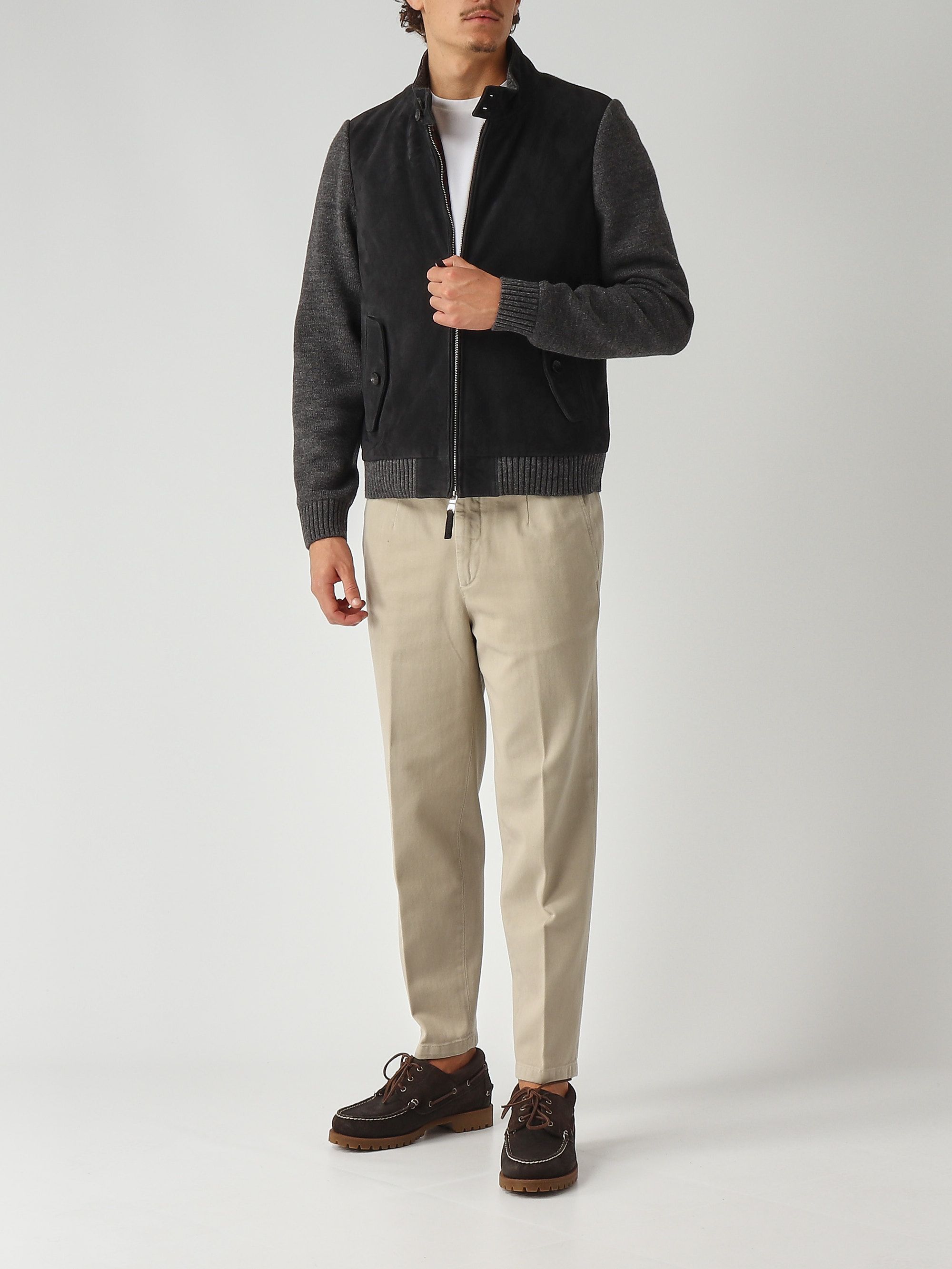 Ethan men's leather jacket ethanknit Navy-Smoke | Caposerio.com