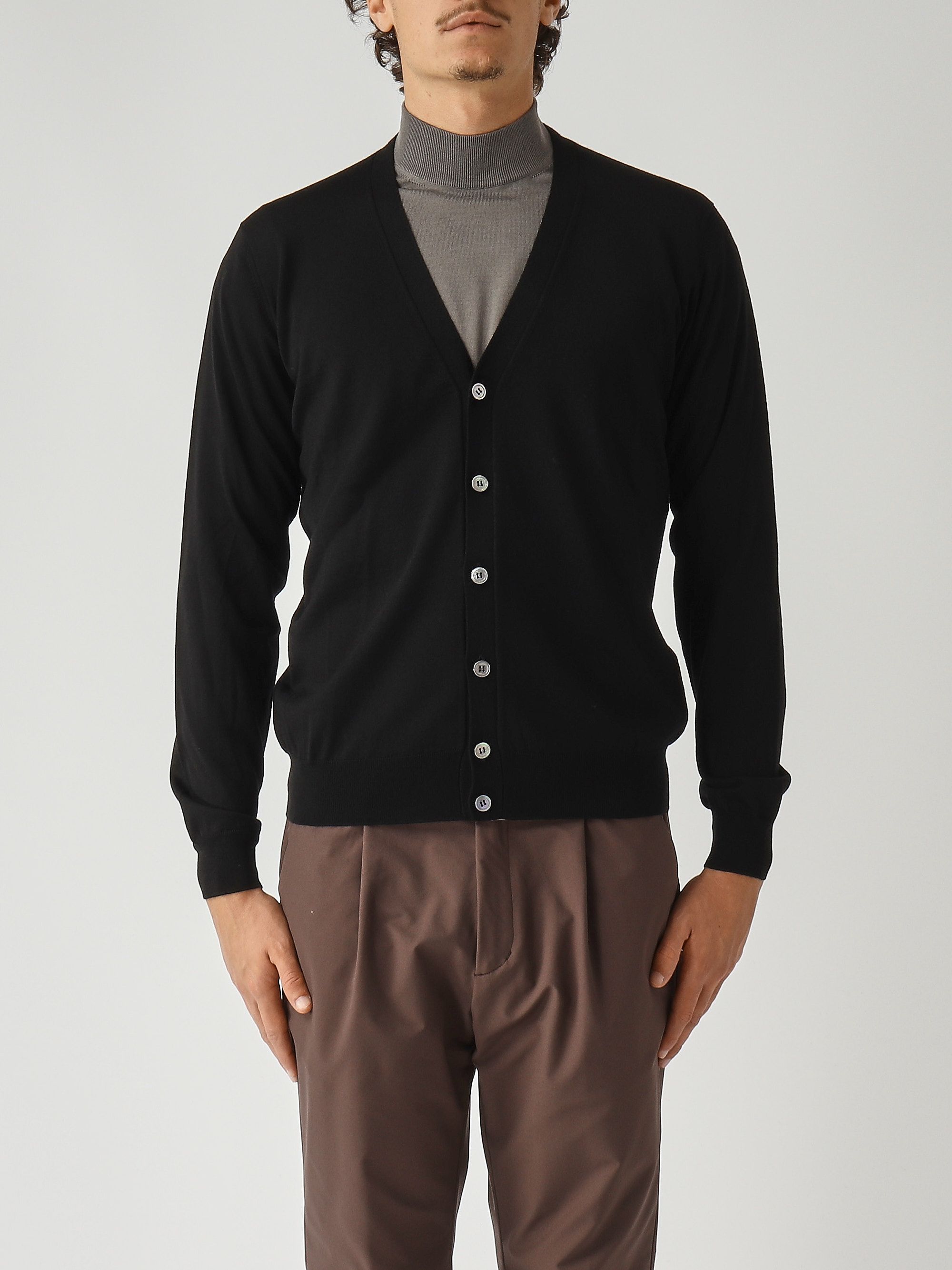 Men's cardigan in royal merino cb1mlrm16r Black | Caposerio.com