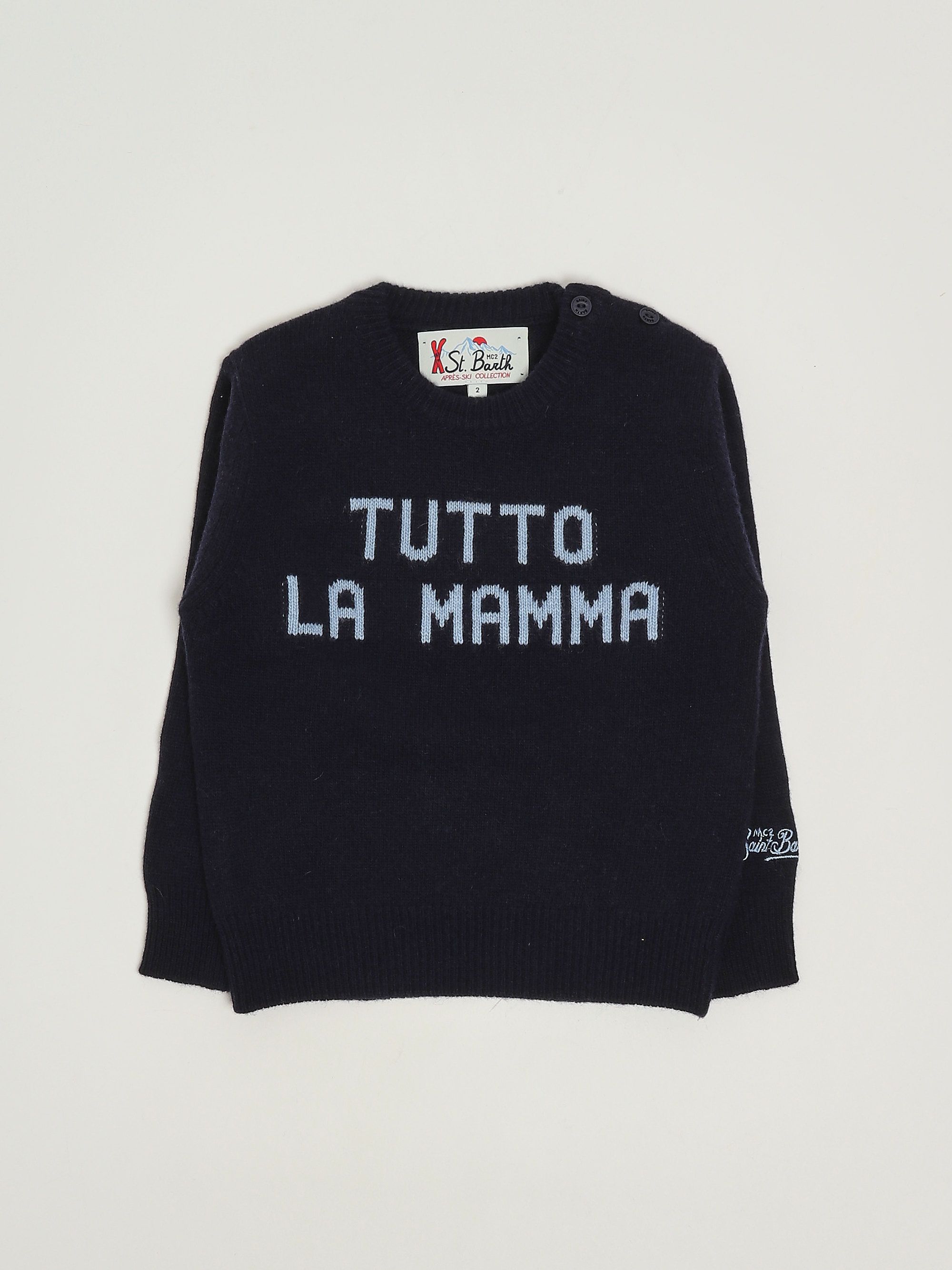 Pull enfant en mélange de laine et cachemire dou0001 Bleu | Caposerio.com