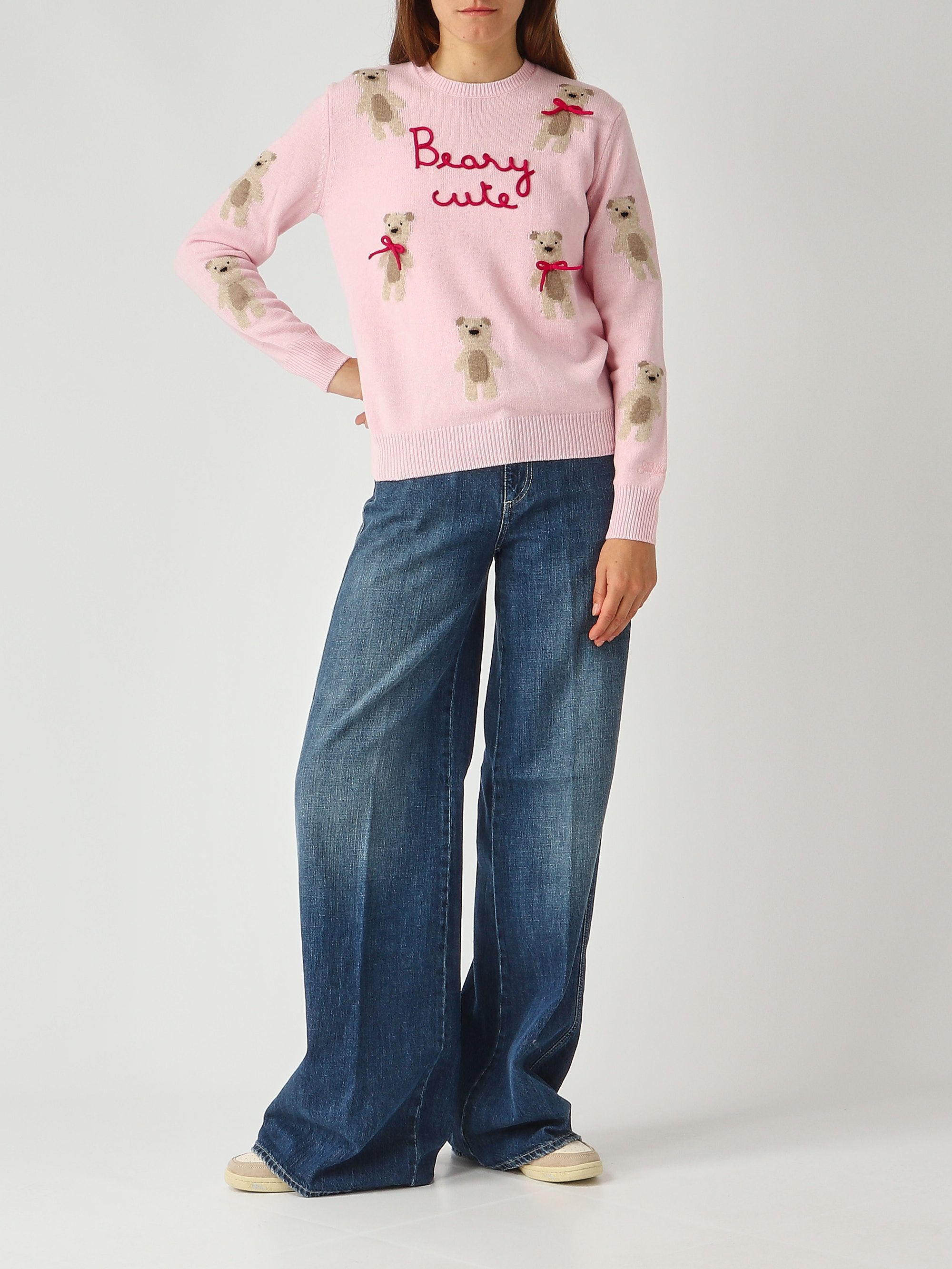 Pull femme en mélange de laine et de cachemire que0014 Rose | Caposerio.com