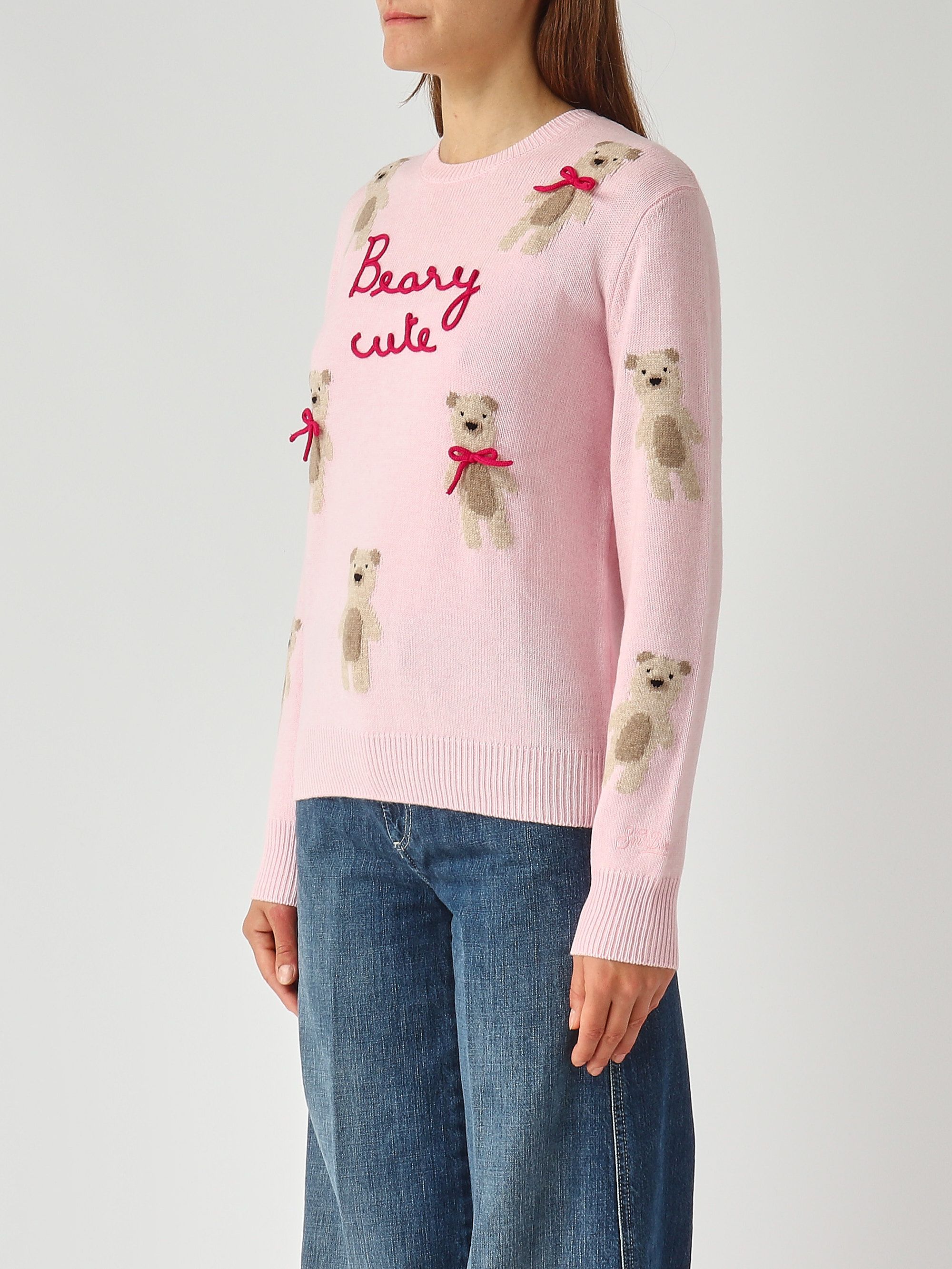 Pull femme en mélange de laine et de cachemire que0014 Rose | Caposerio.com