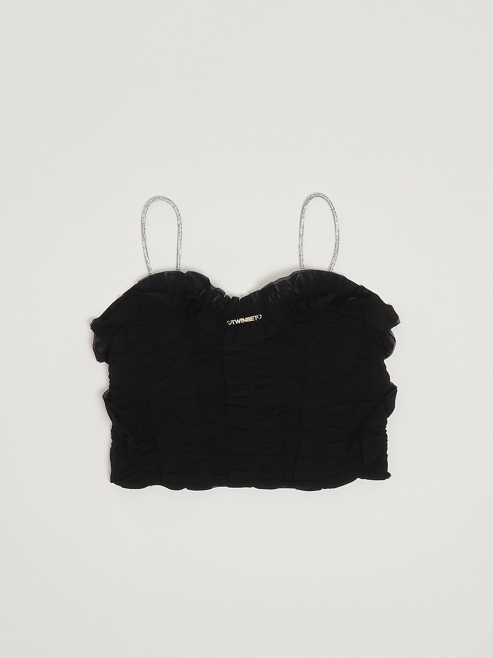 Twinset Top bambina in tulle con rouches - Nero | Caposerio.com