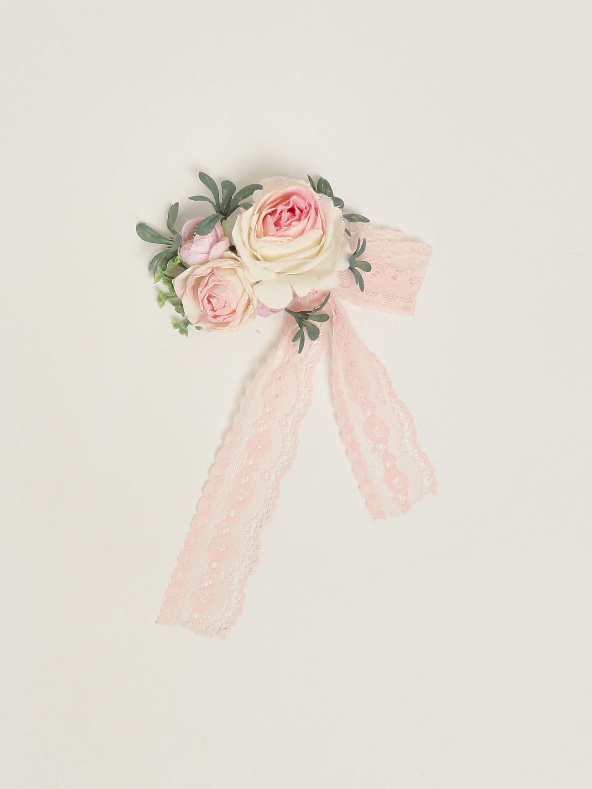 Mimilù Pinza para el pelo de niña de tela bordada - Blanco y rosa ...