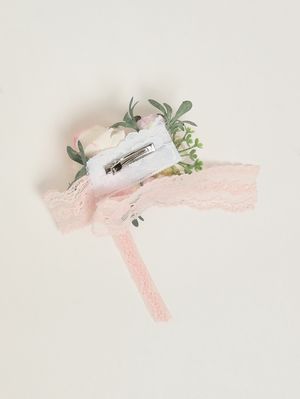 Mimilù Pinza para el pelo de niña de tela bordada - Blanco y rosa ...
